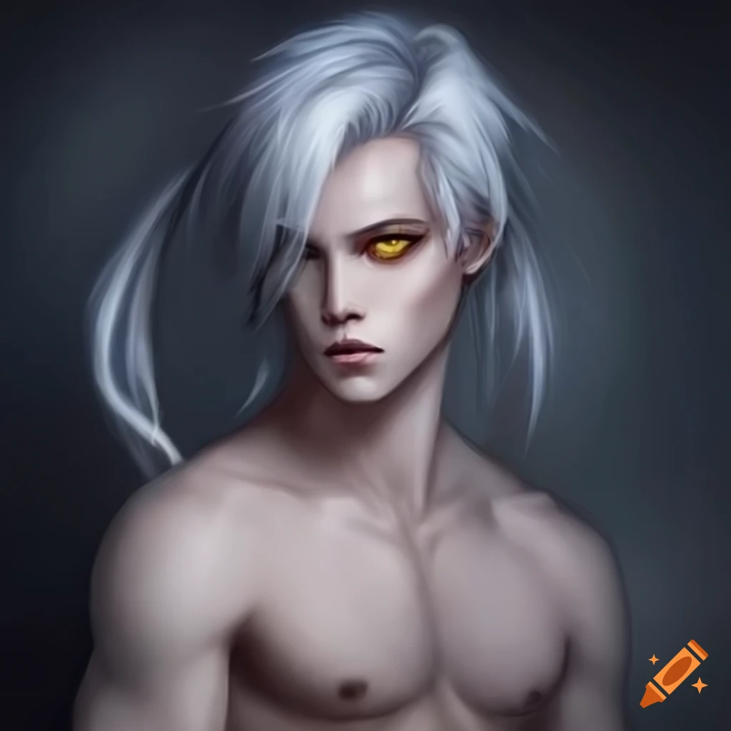 Portrait of an attractive white male demon with grey skin on Craiyon