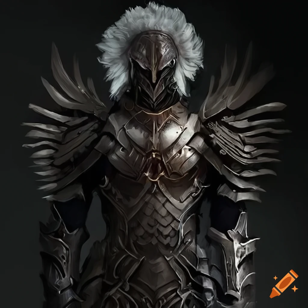 Image of a fierce warrior in raven-inspired armor