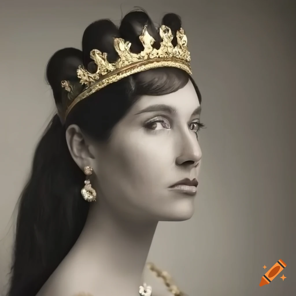 Profile of a young queen wearing a crown on Craiyon