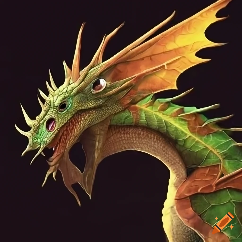 Artwork of a large leaf dragon on Craiyon