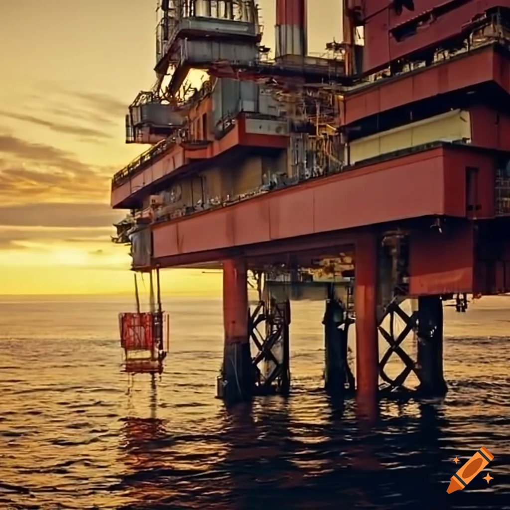 Oil rig with warm colors and sunlight