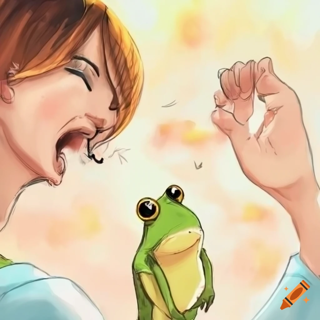 Illustration of jess being attacked by a frog on Craiyon