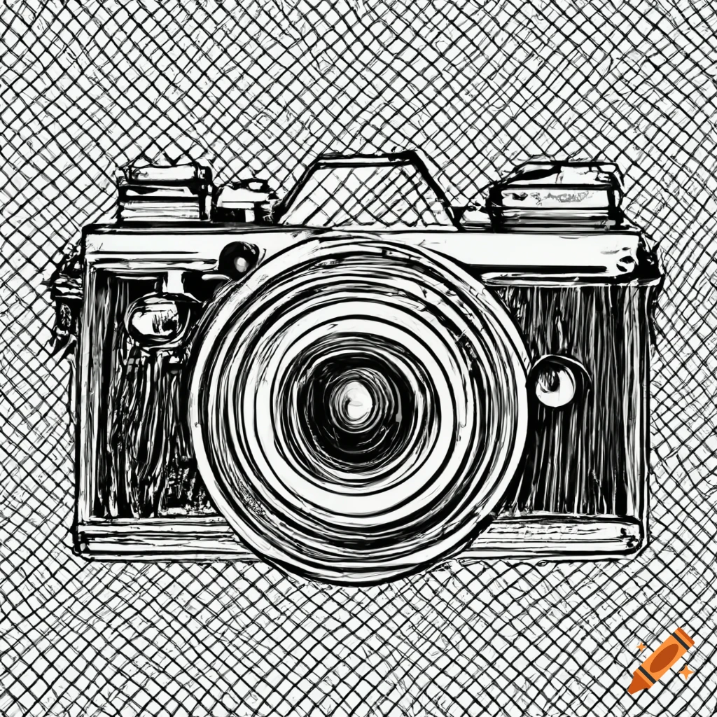 Crisp line art of a vintage camera