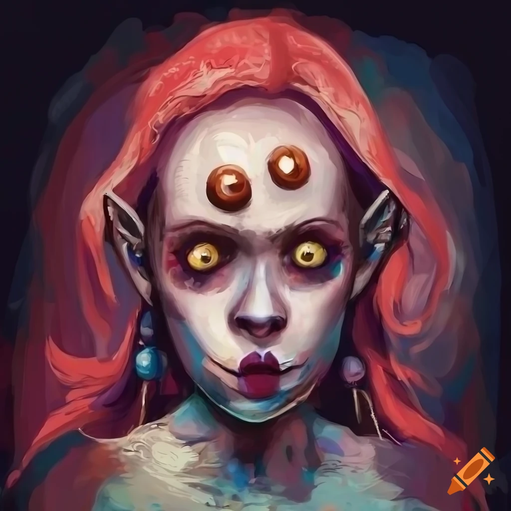 Sketch of a gluttonous monster girl character on Craiyon