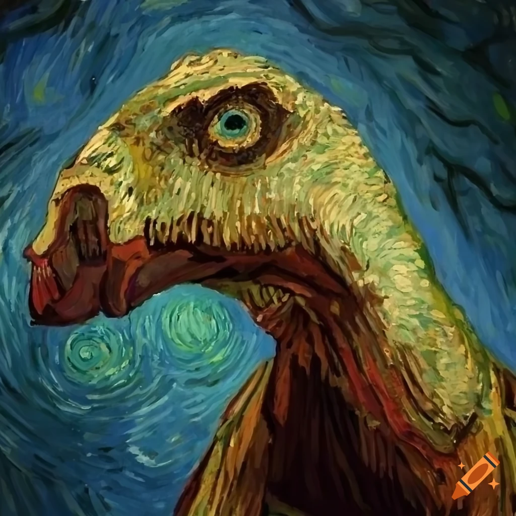 Van gogh style portrait of a brachiosaurus
