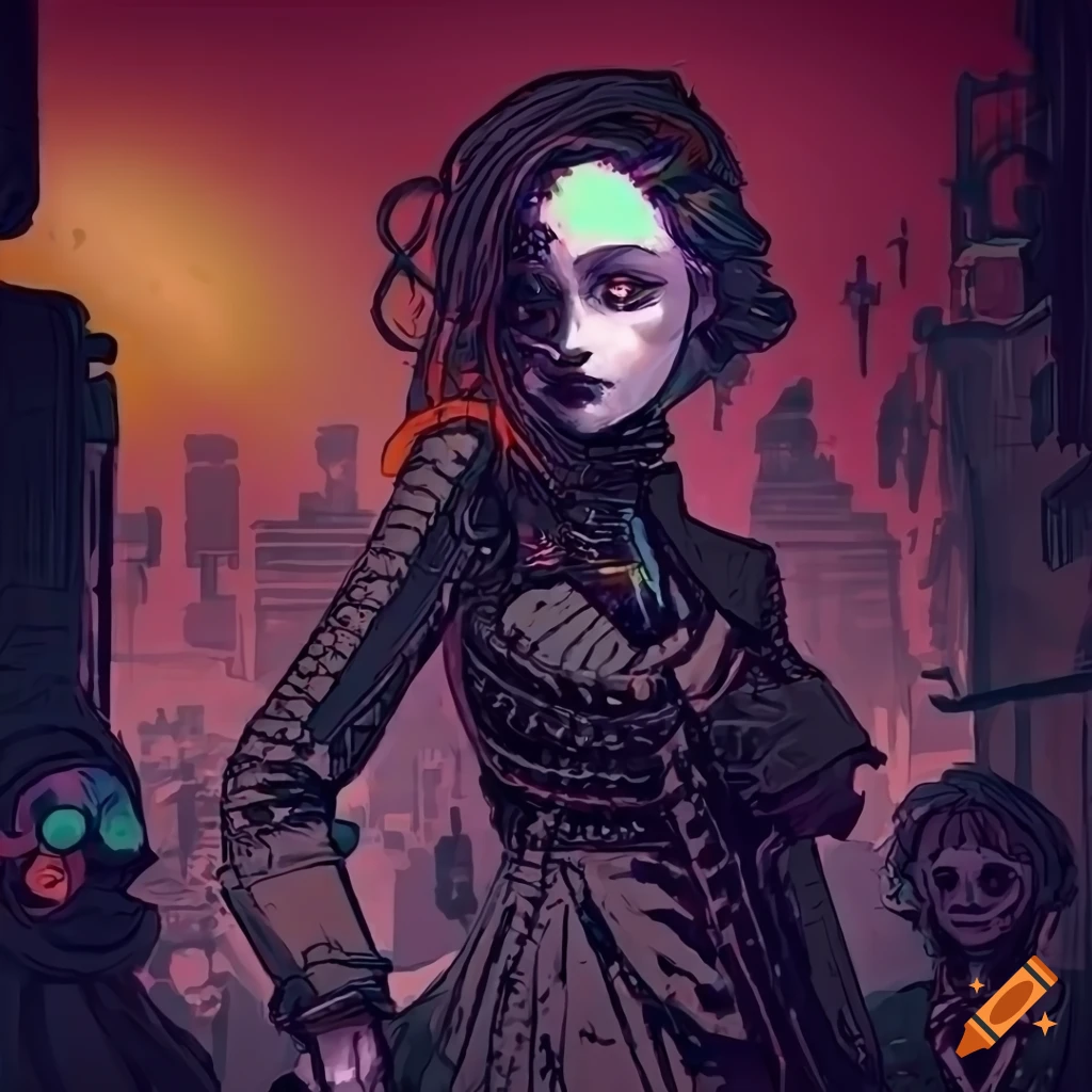 Illustration of aristocrat droids in a cyberpunk setting