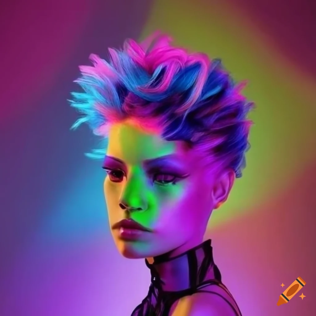 Neon futuristic hairstyle with geometric shapes on Craiyon