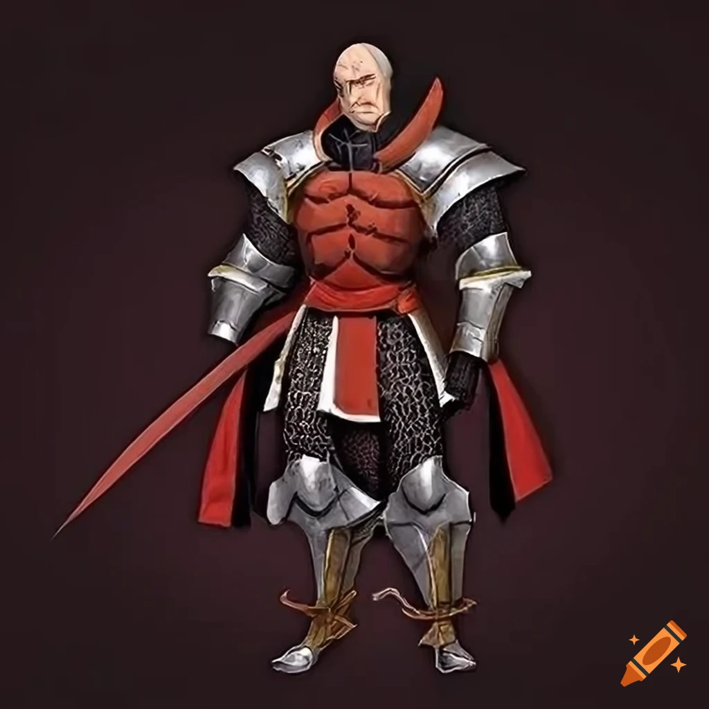 Anime character dressed in medieval armor with a red scythe