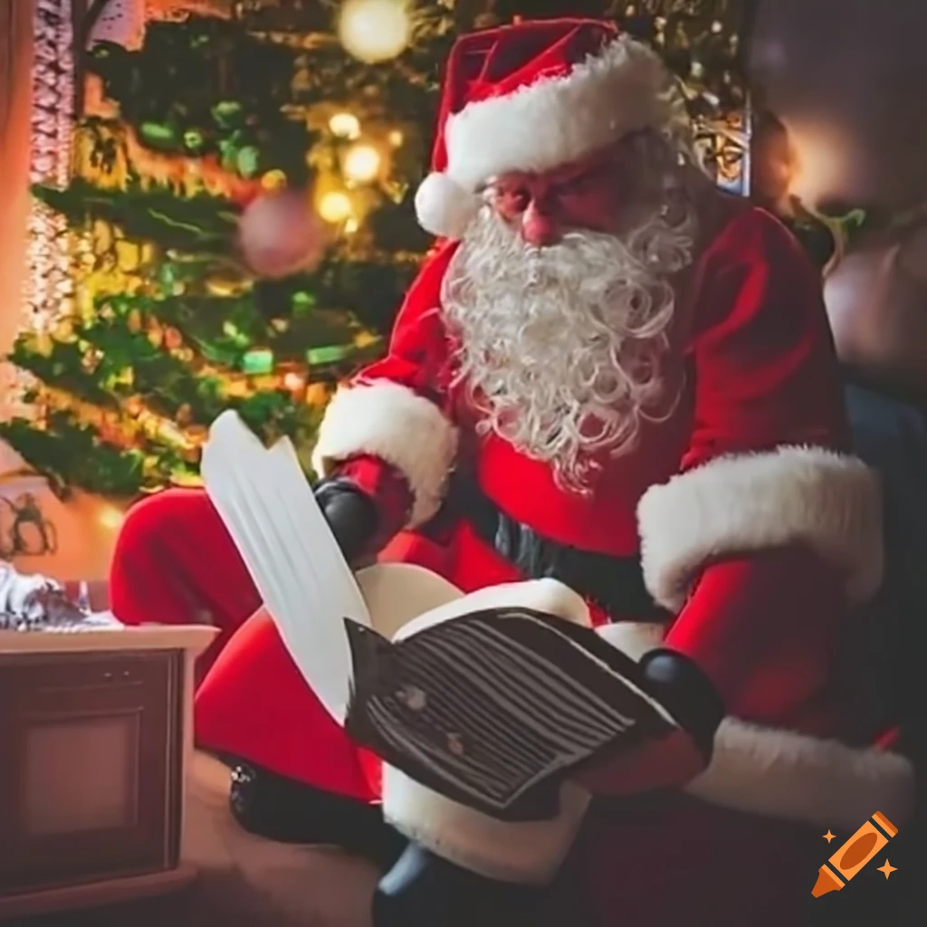 Santa claus reading a magazine