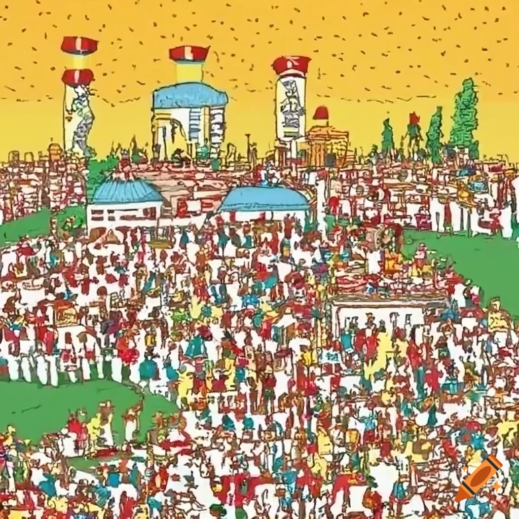 Aerial view of a crowded farm scene on Craiyon