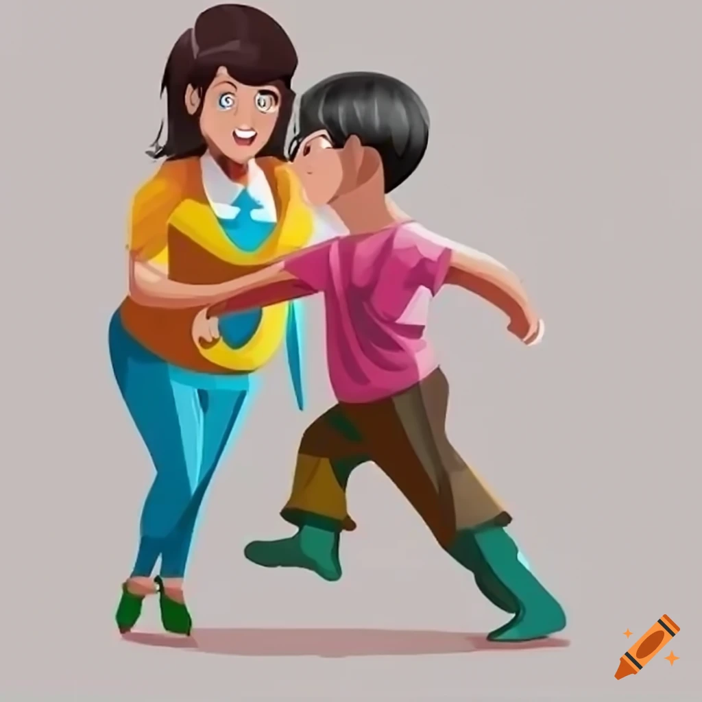 Cartoon image of students pushing their teacher