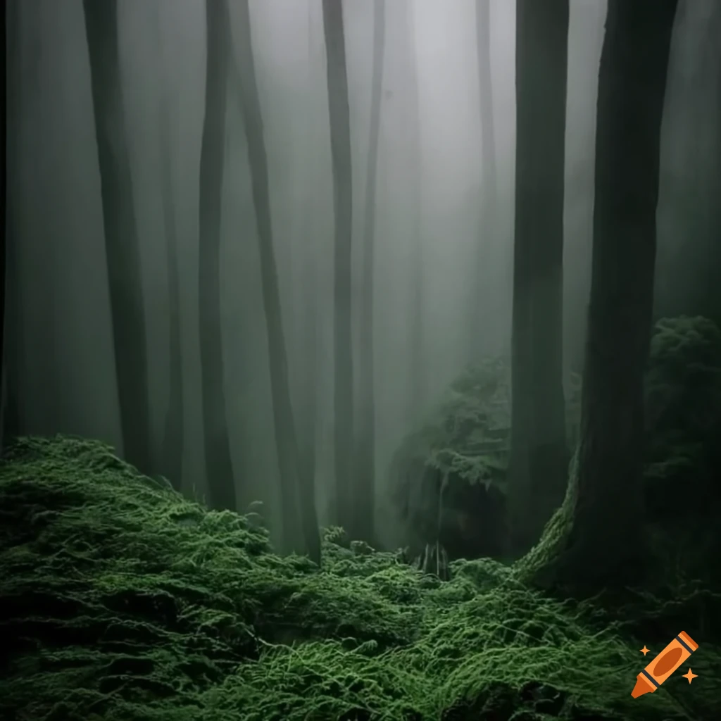 Detailed drawing of a foggy forest on Craiyon