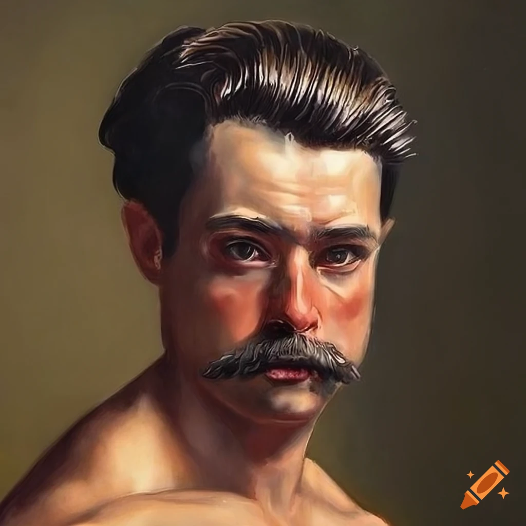Detailed acrylic painting of a muscular man's face