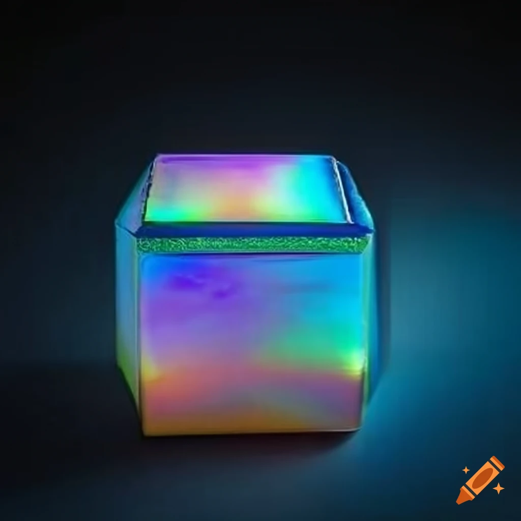 Glowing iridescent silver and blue box on Craiyon