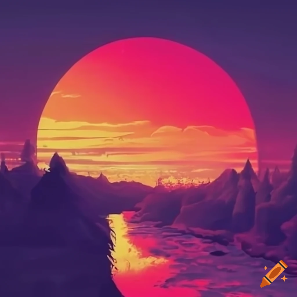 Retro style sunset photograph