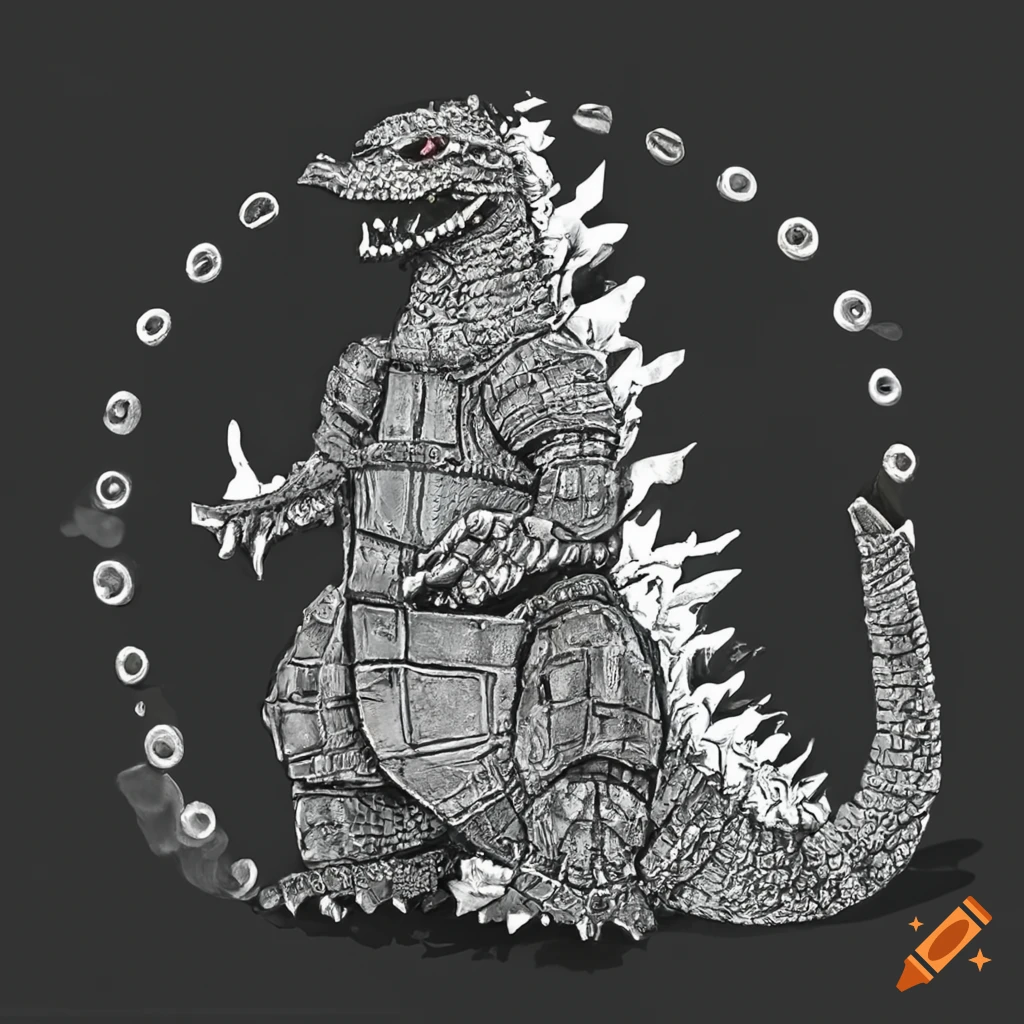 Image of godzilla with metallic plated armor