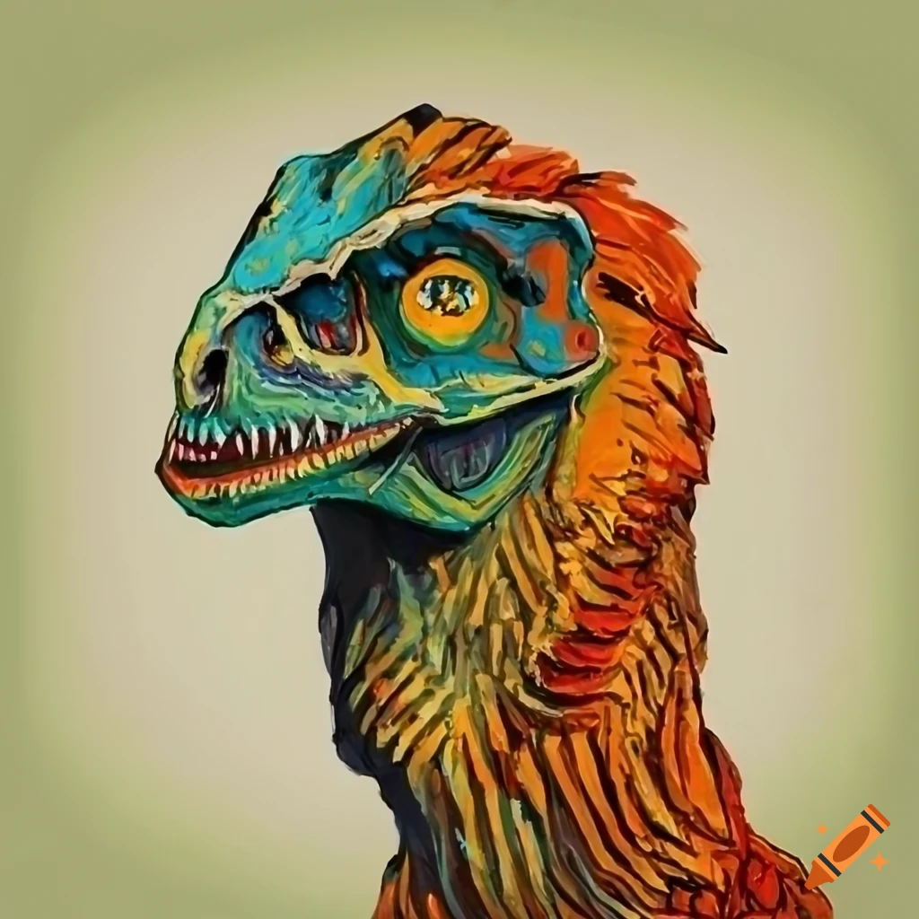 Van gogh style portrait of a velociraptor on Craiyon