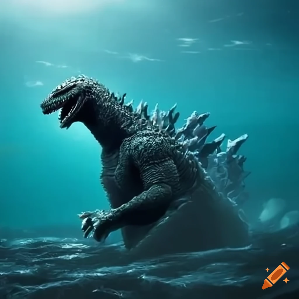 Image of a gigantic godzilla in the deep sea