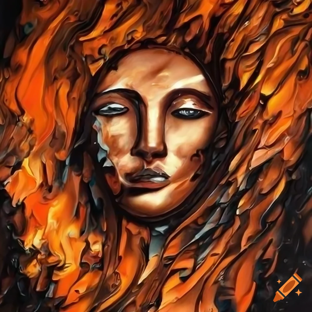 Abstract painting of a face on fire and water on Craiyon