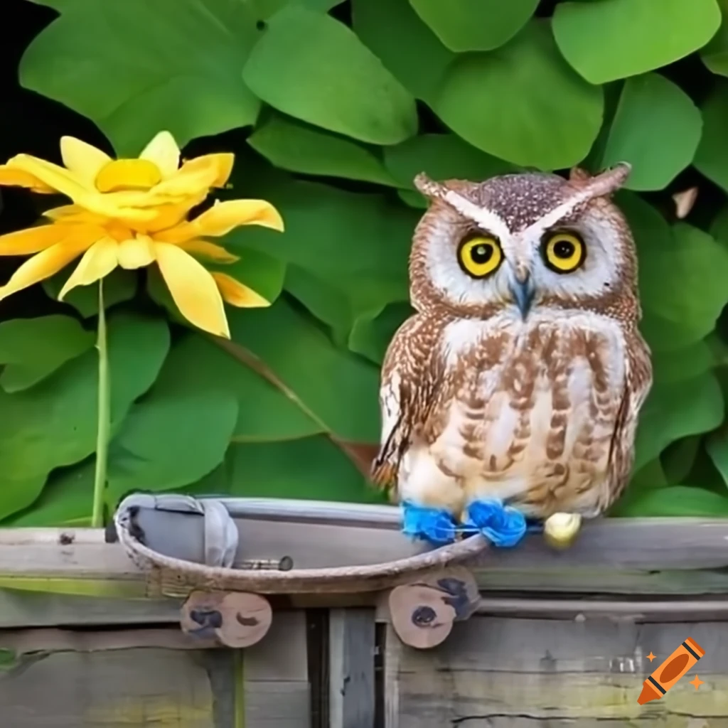 Owl with flower and boat
