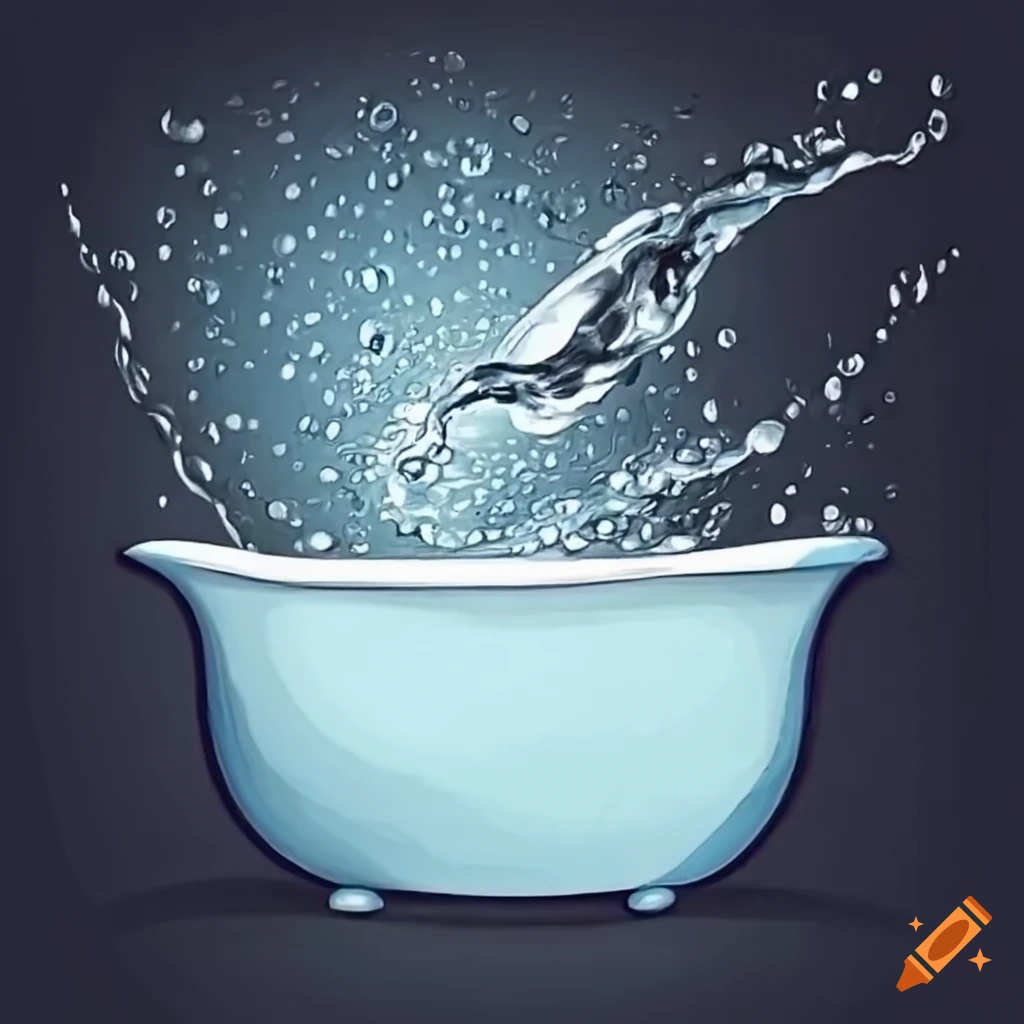 Pencil drawing of water pouring into a bathtub