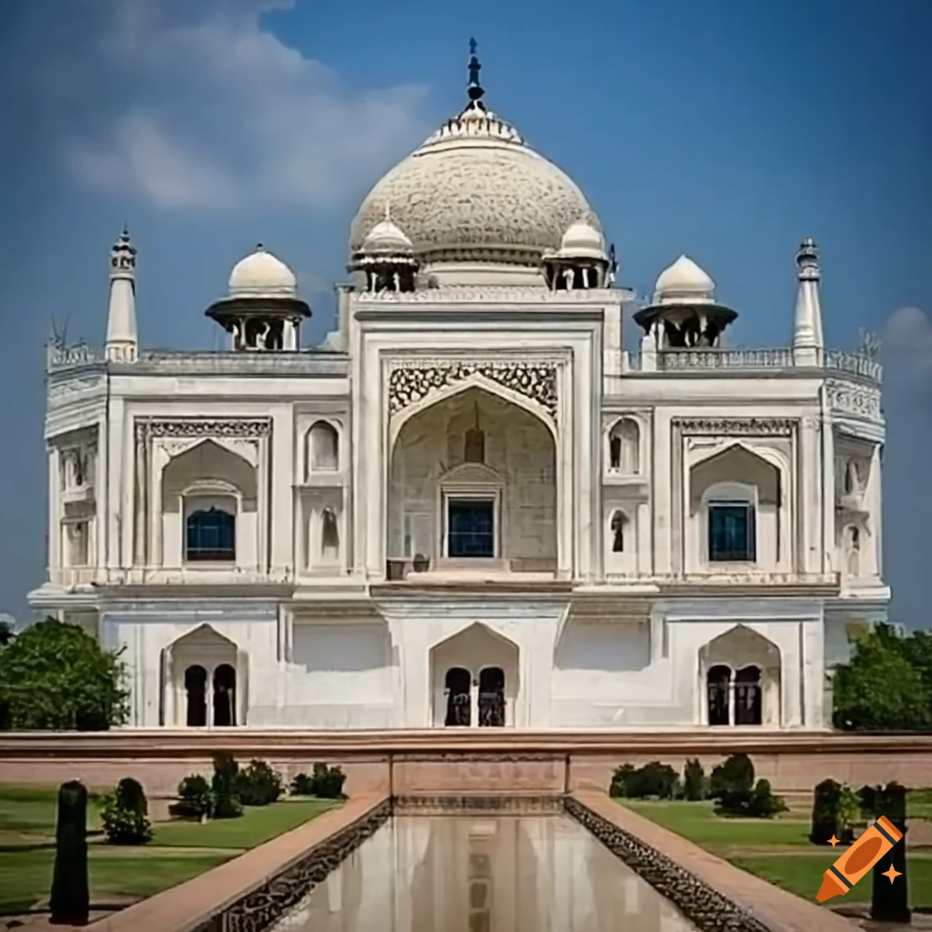 Full frontal elevation of mughal mahal white house on Craiyon