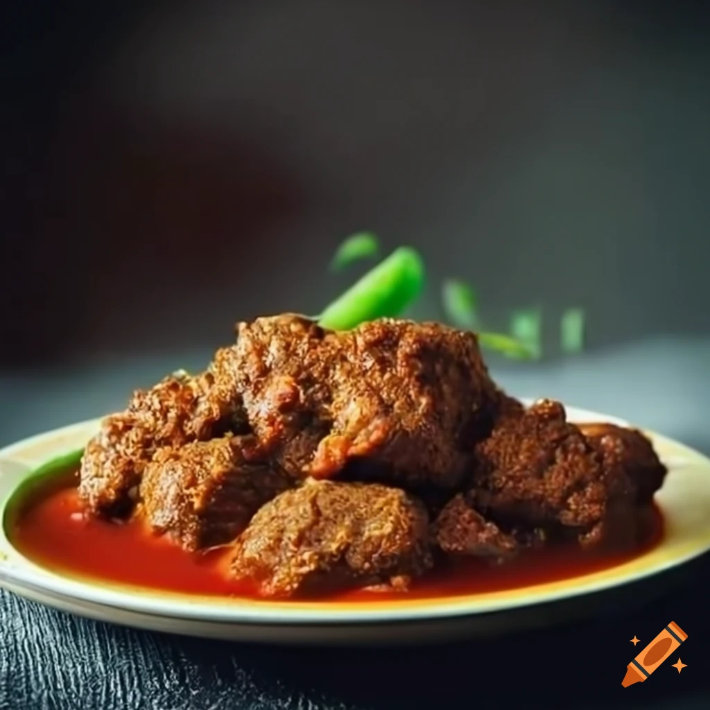 Plate of delicious rendang padang food on Craiyon