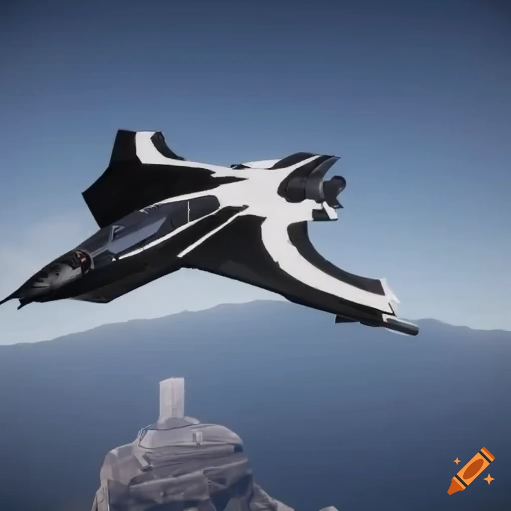 White-black sci-fi fighter plane in blue sky on Craiyon
