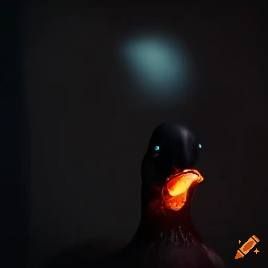 Digital artwork of a menacing duck with glowing eyes on Craiyon
