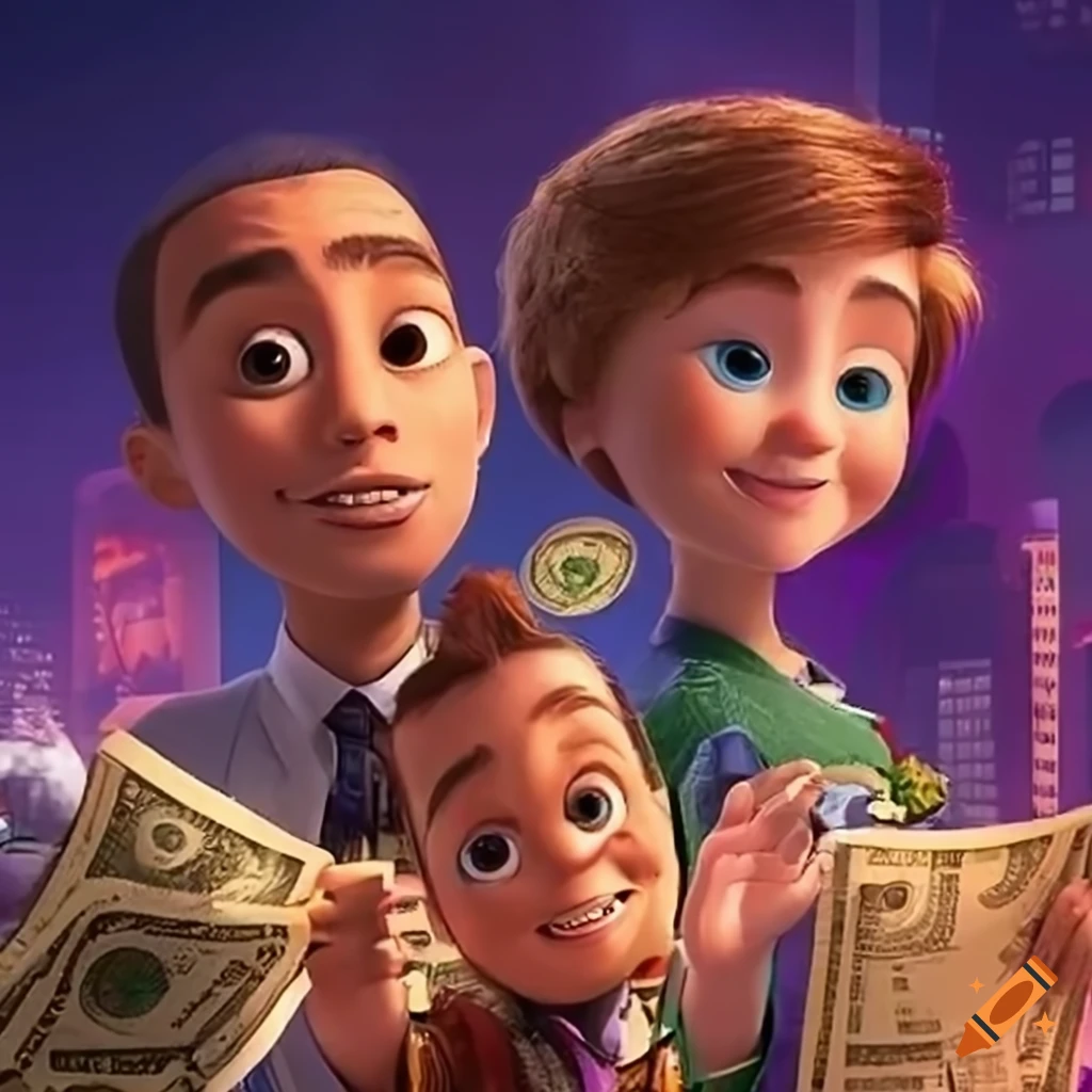 Disney pixar movie poster with money theme