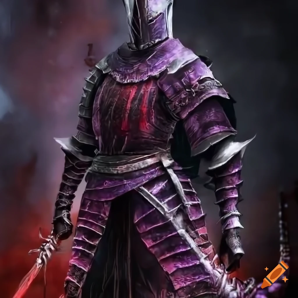 Dark souls knight in purple armor on battlefield