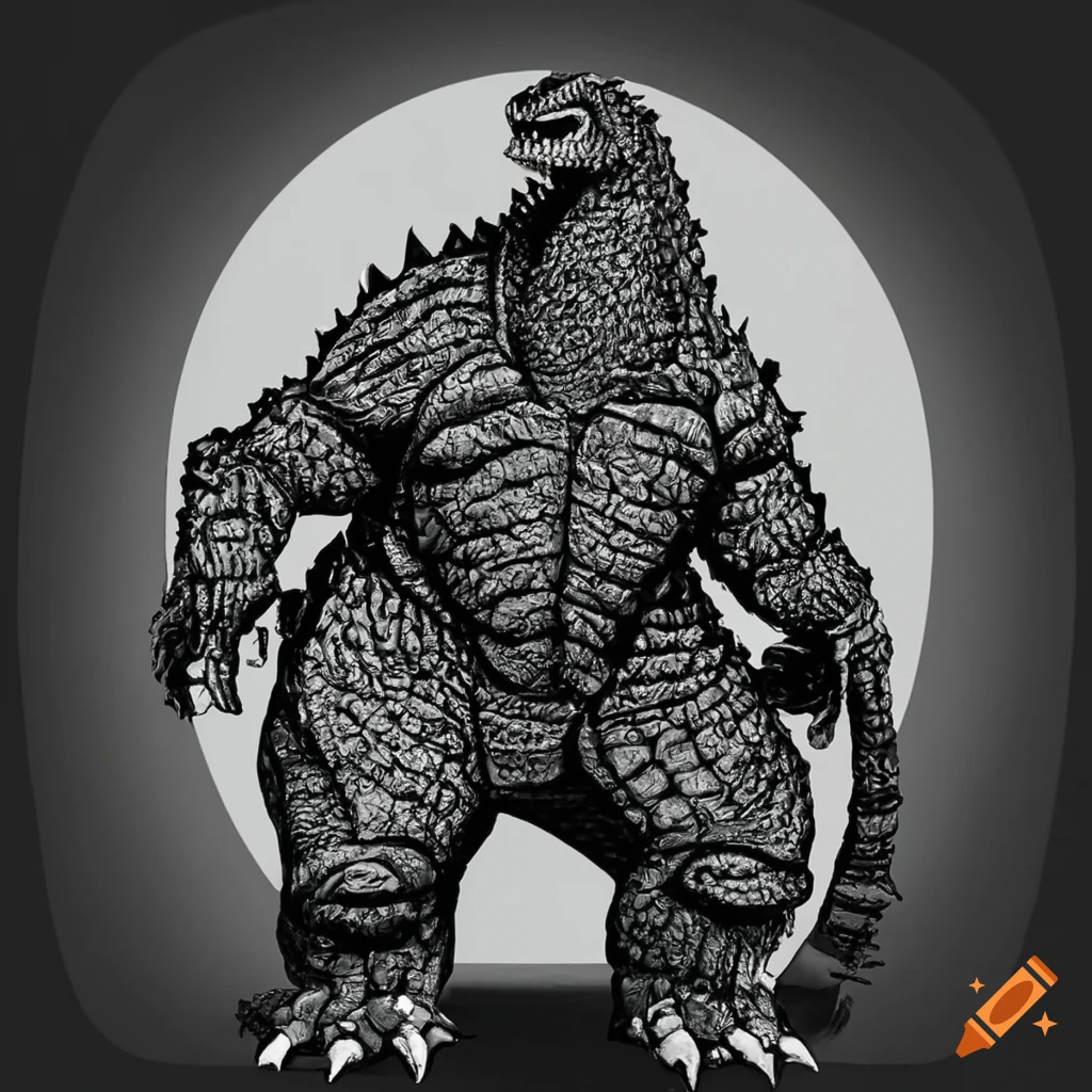 Image of Godzilla with metallic plated armor on Craiyon