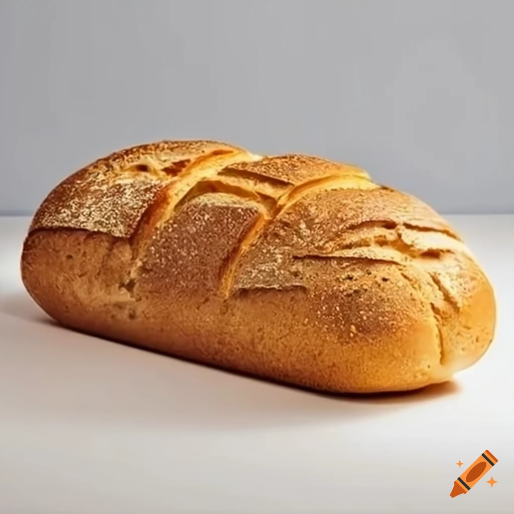 Golden loaf of bread on white surface