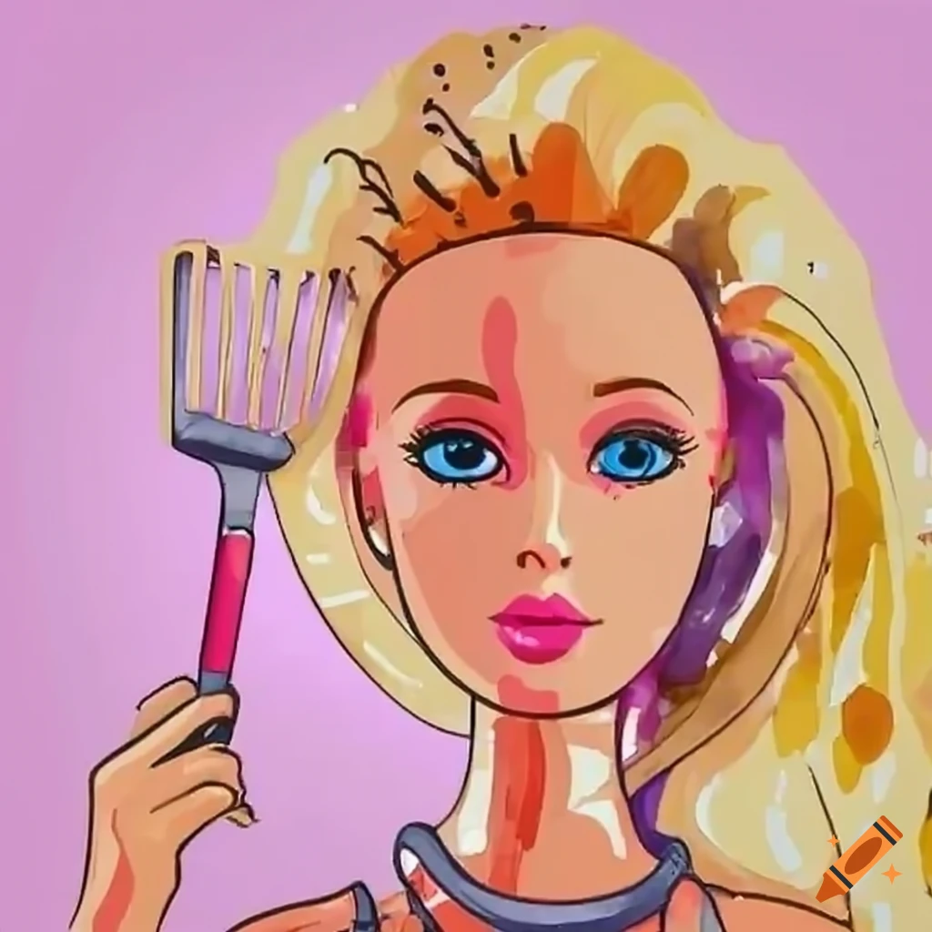 Barbie doll with a grill spatula on Craiyon
