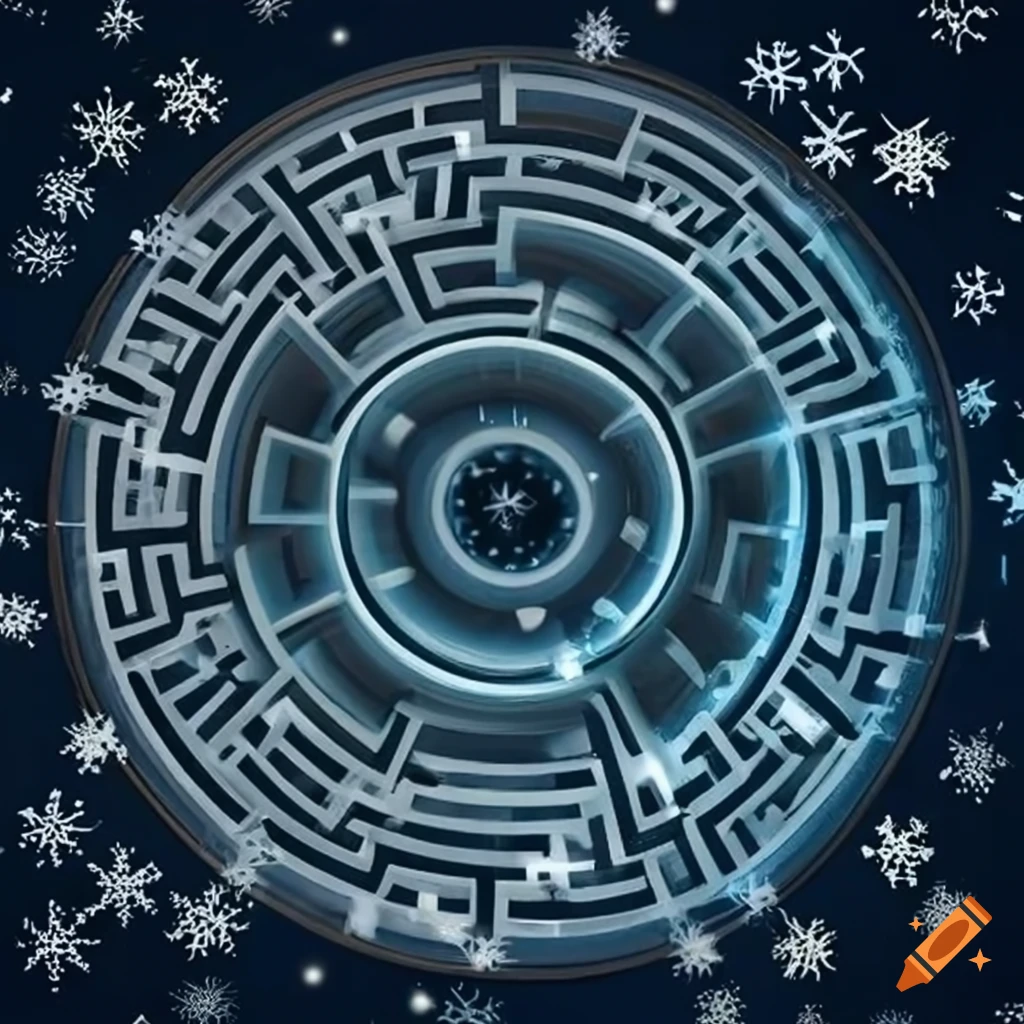 Tabletop maze with giant snowflakes