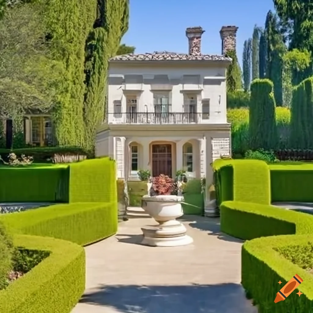 Luxurious california mansion with beautiful flower garden on Craiyon