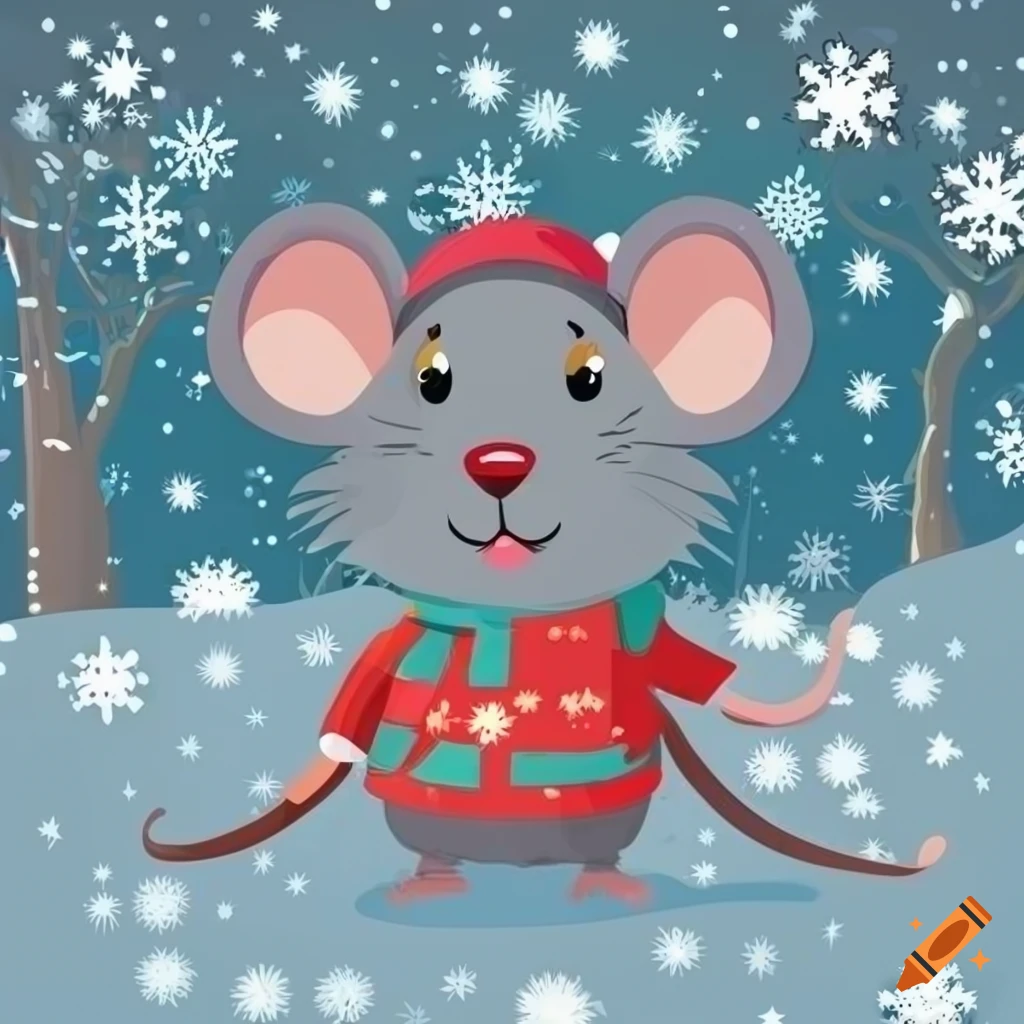 Vector art of a cute mouse in winter clothes on Craiyon