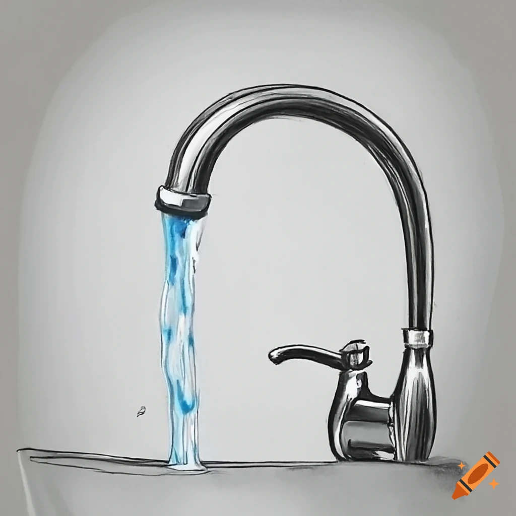 Pencil drawing of water flowing into a sink on Craiyon