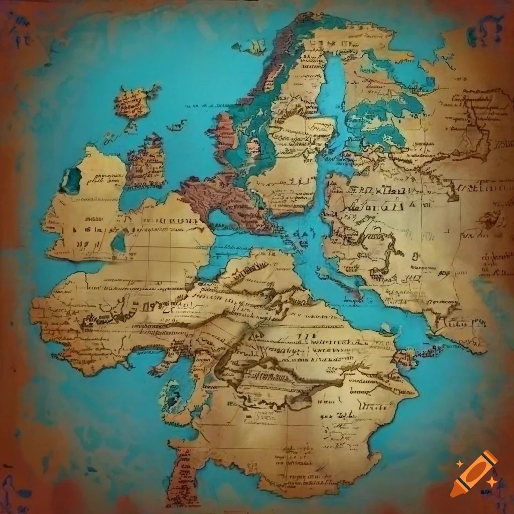 Vintage-style fantasy map of europe on Craiyon