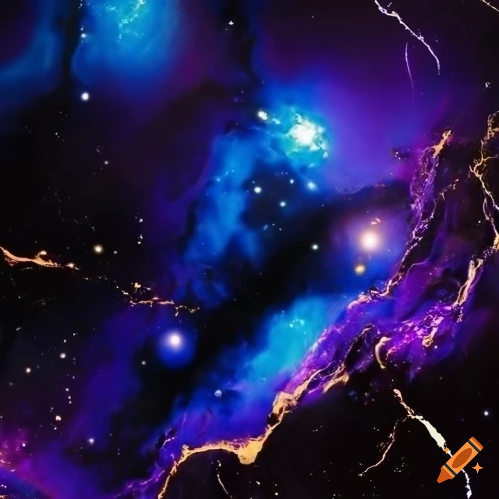 Marble-like nebula in blue, black, purple and gold