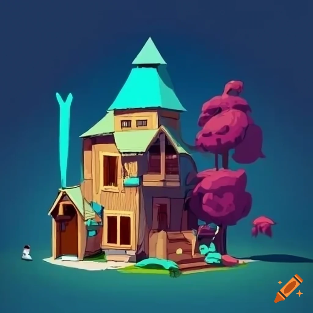 2d illustration of an adventure time style house on Craiyon