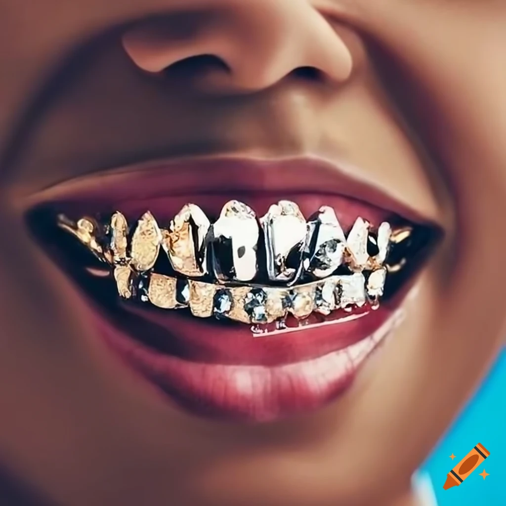 Sparkling diamond grillz smile on Craiyon