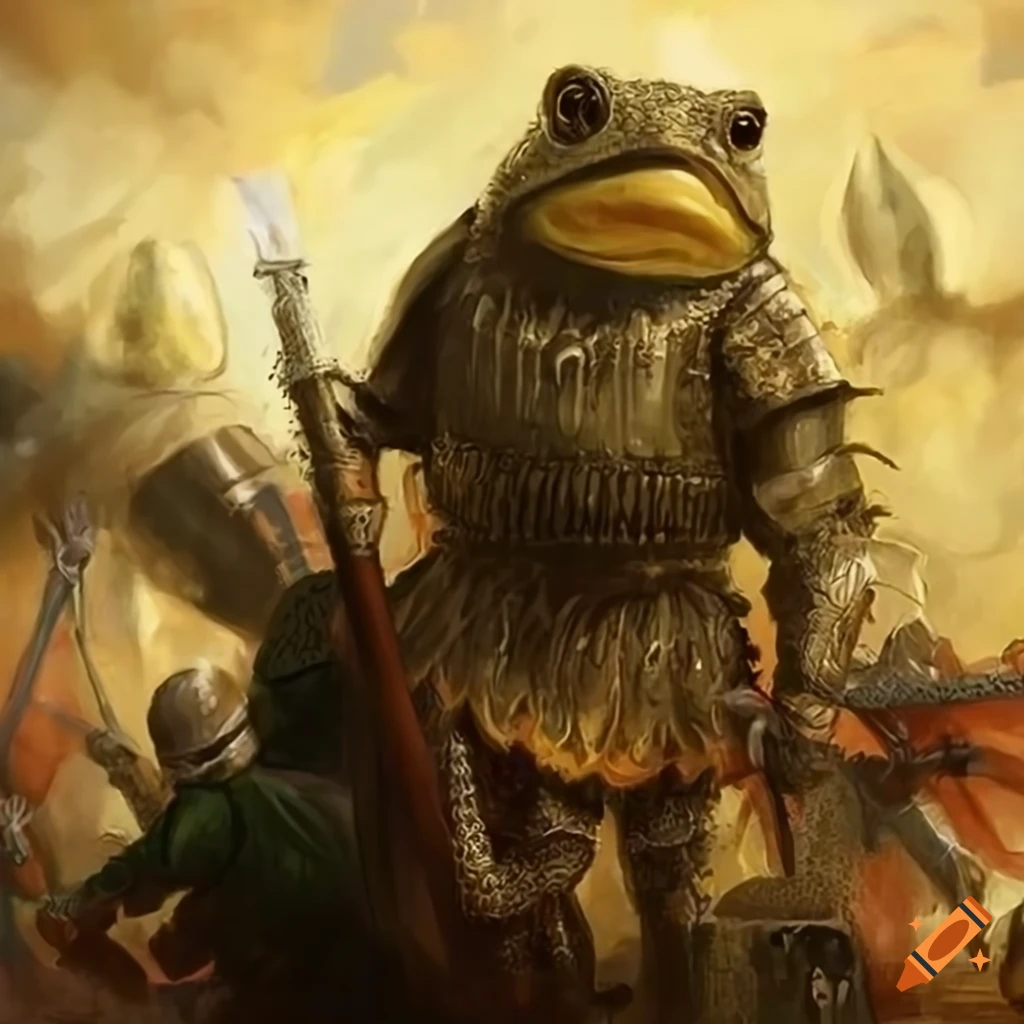 Medieval knight frogs painting