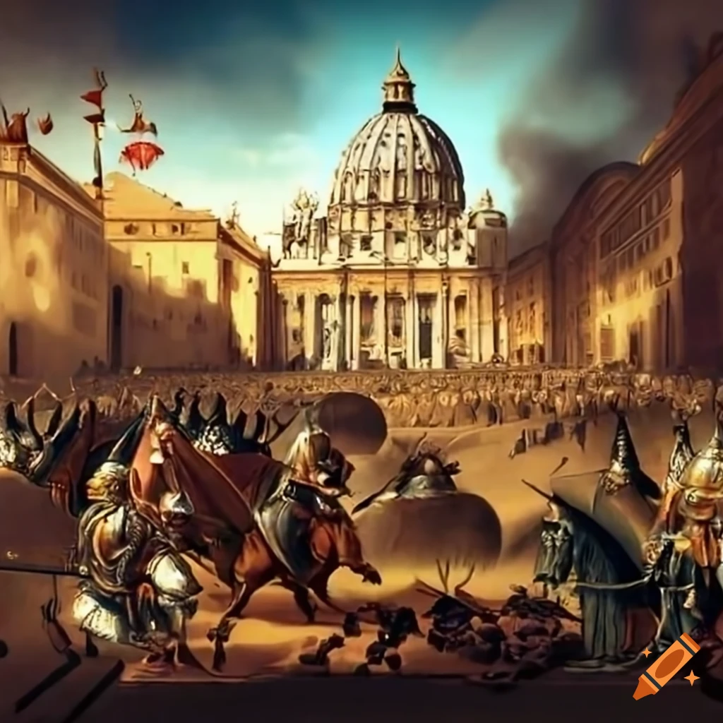 Painting of epic battle led by saint peter