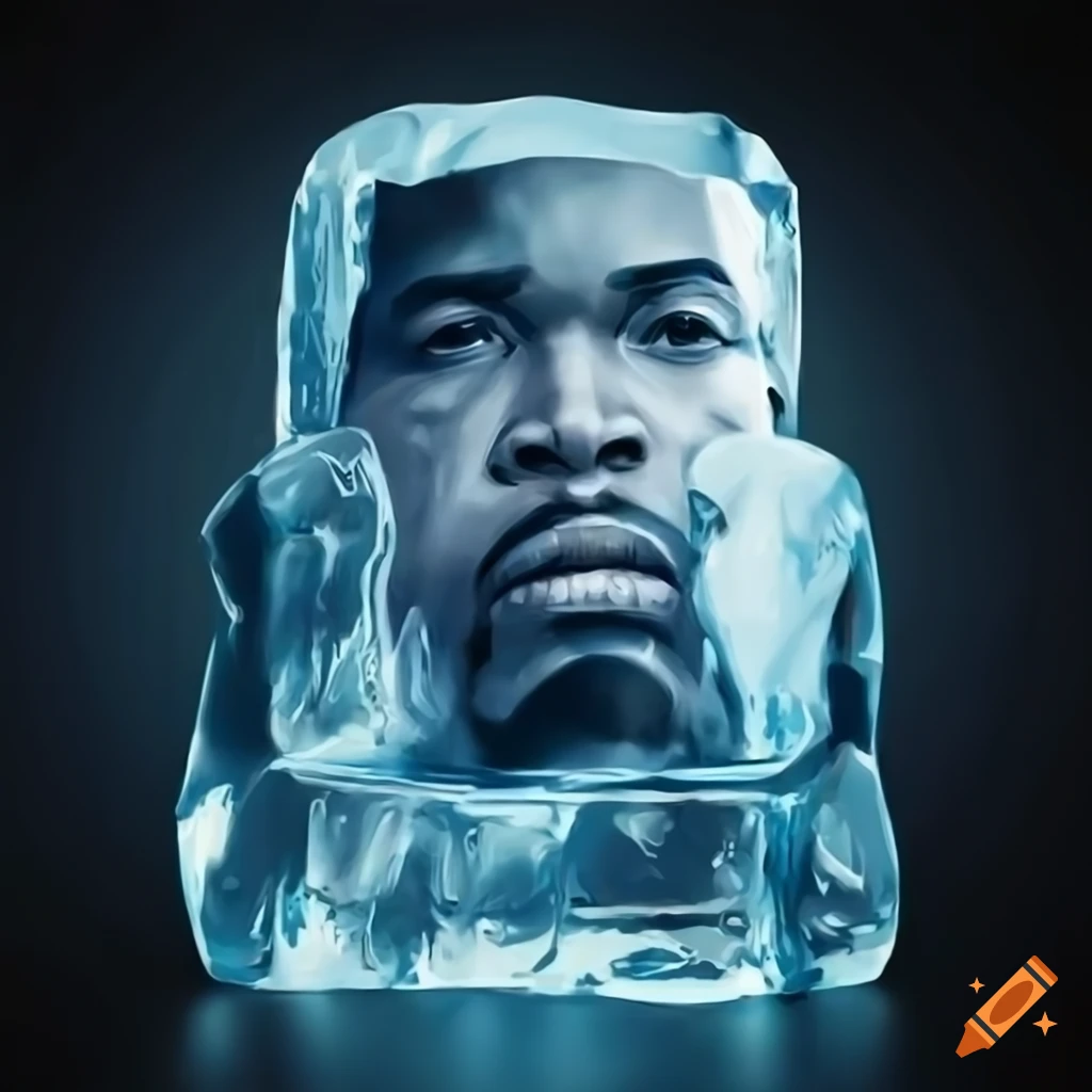 Illustration of men trapped in ice cube on Craiyon