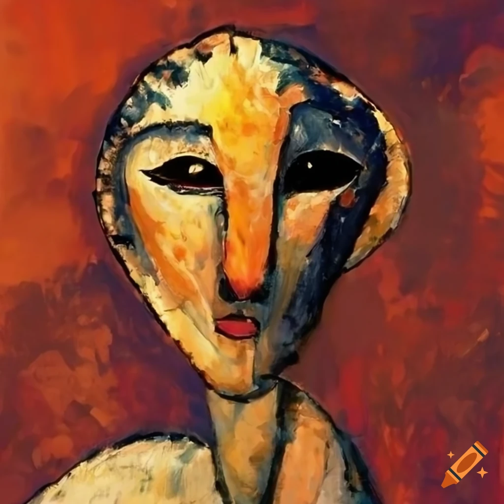 Modigliani style velociraptor artwork