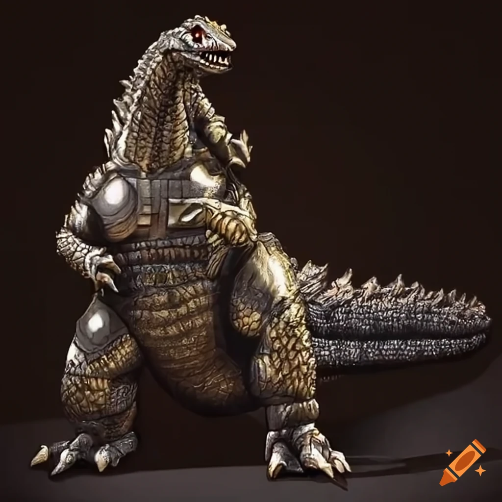 Image of heavily armored godzilla on Craiyon