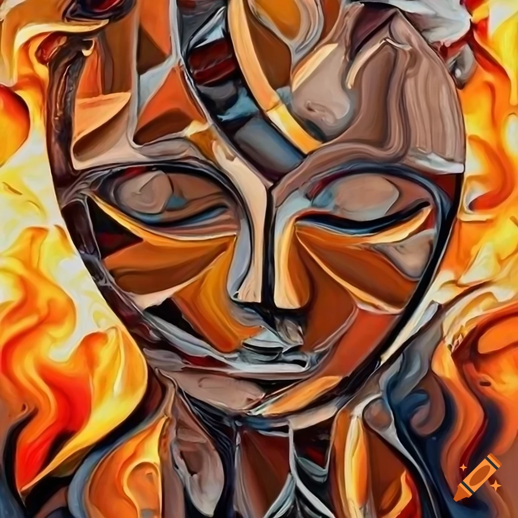 Abstract painting of a face on fire and water on Craiyon