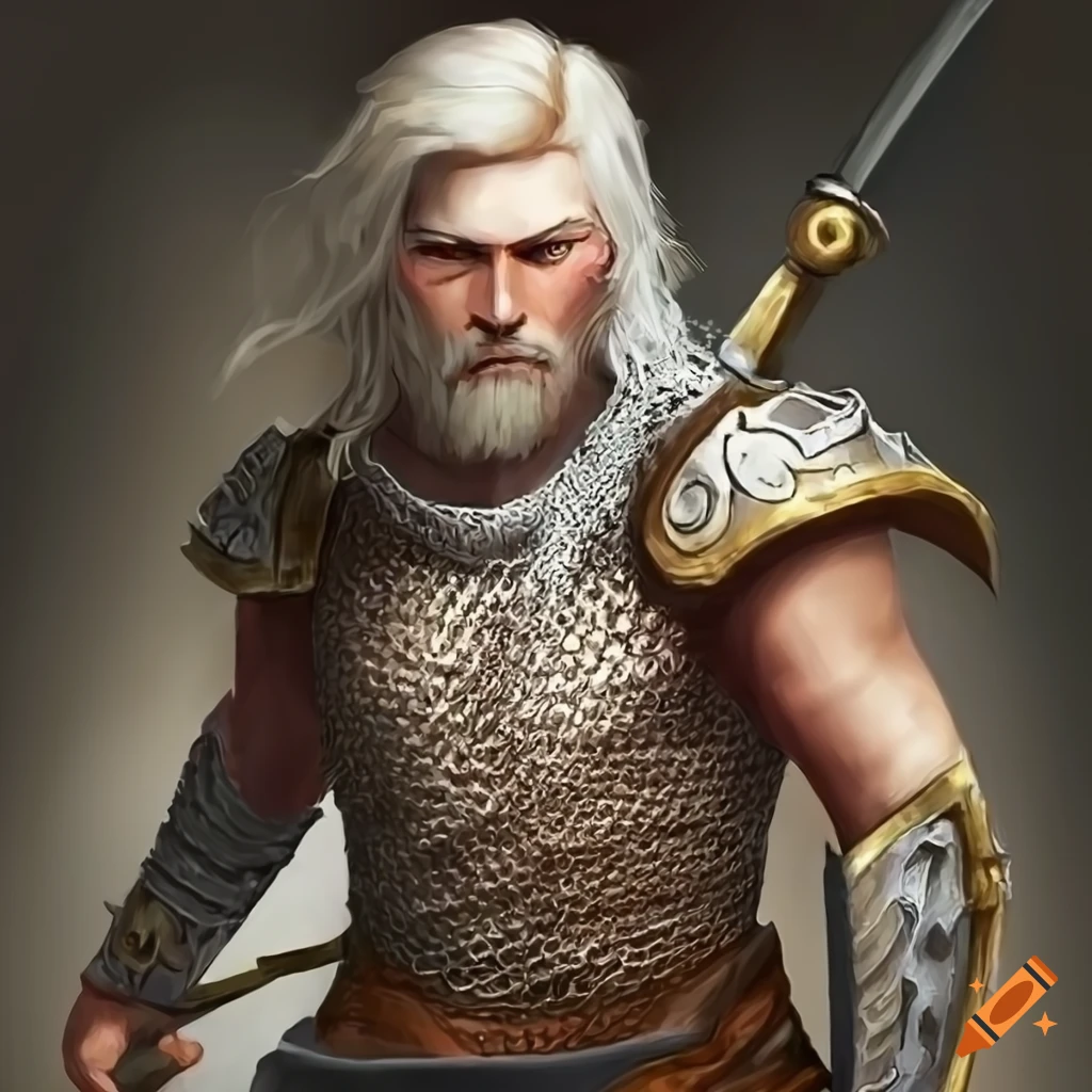 Portrait of a white blonde bearded male warrior