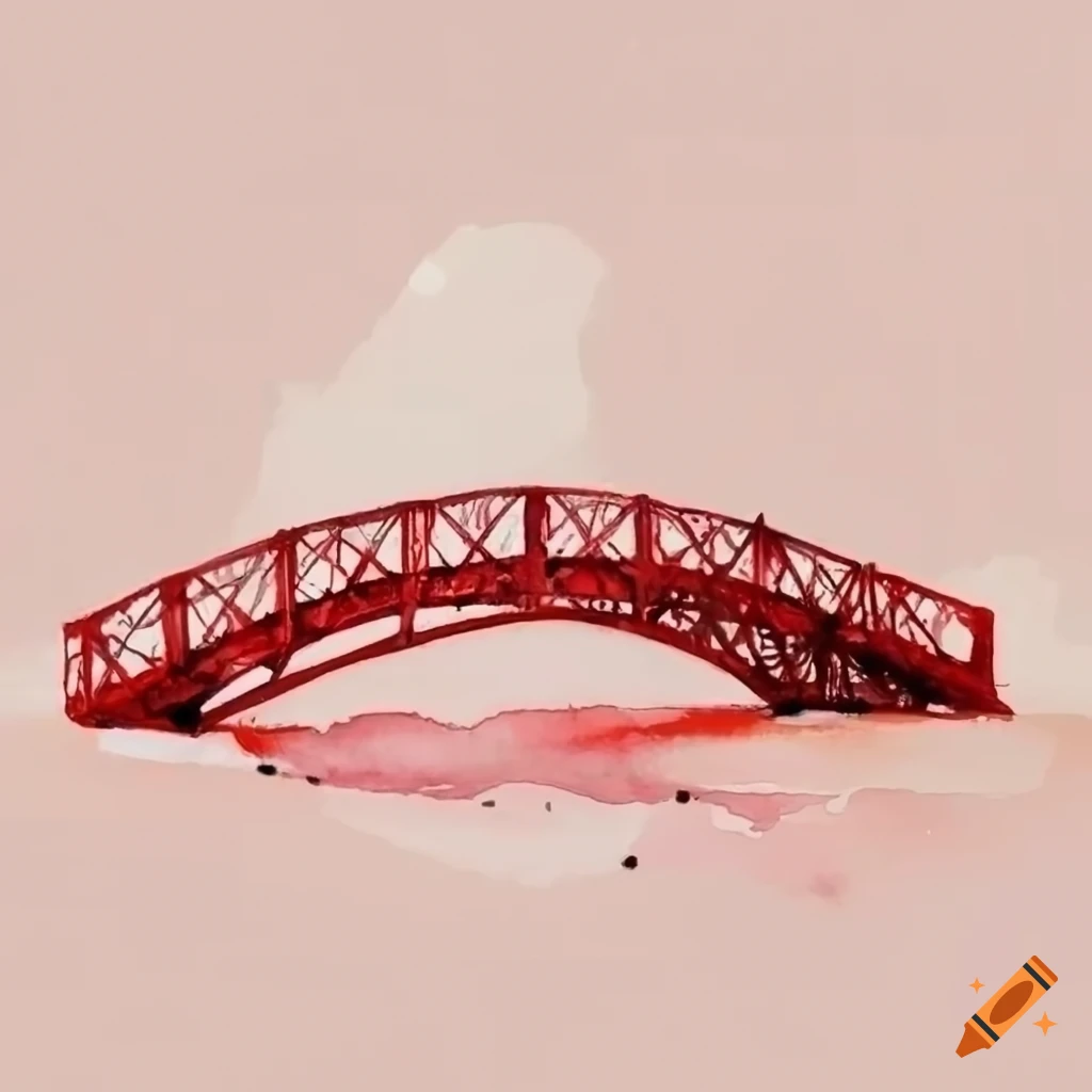 Watercolor of a red metal bridge